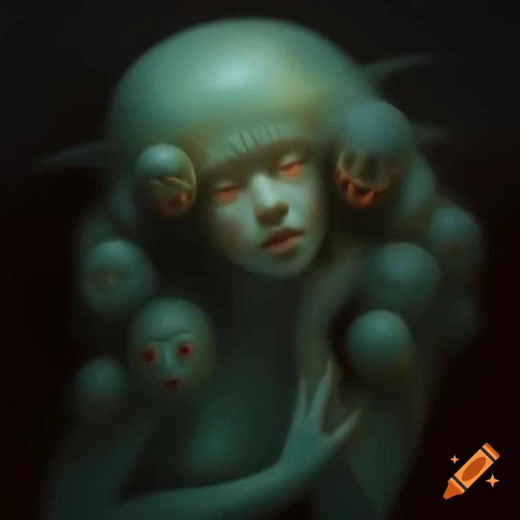 Surreal figure of a fantastical woman with grotesque features and ...