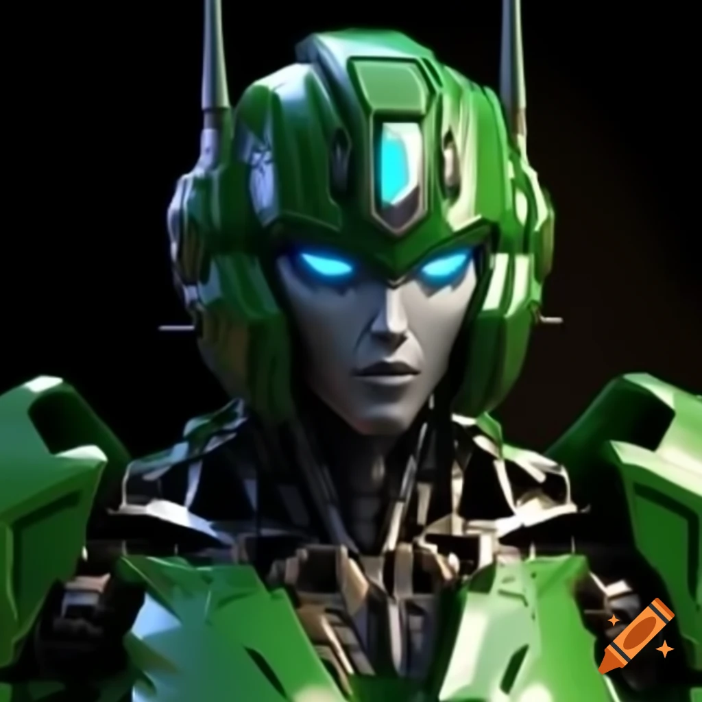 Detailed digital artwork of green female autobot with sleek design on ...