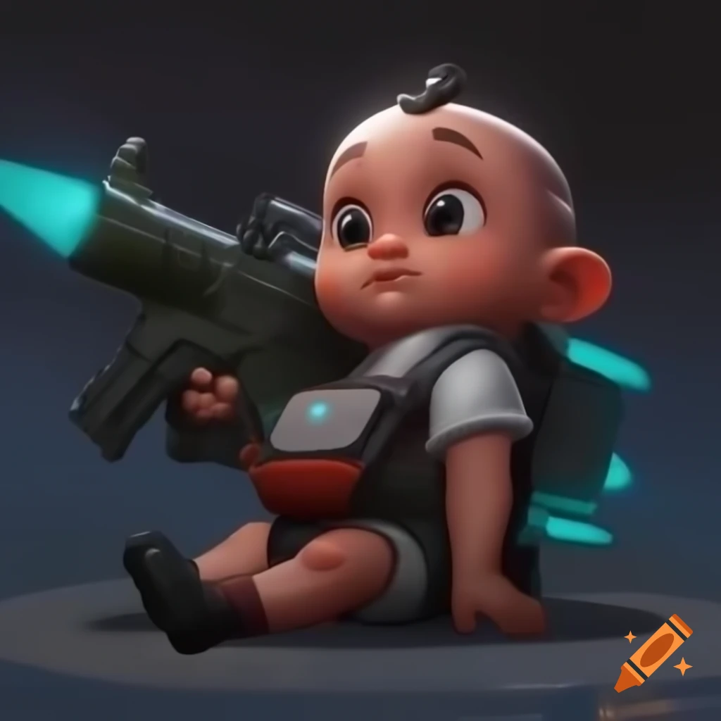 Baby in diaper styled as Valorant character holding a playful diaper ...