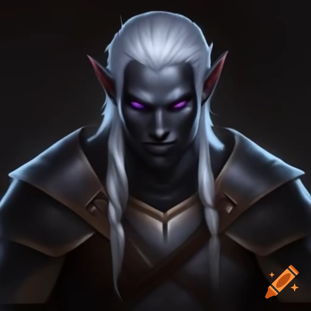 Drizzt Do'Urden, a drow elf in dark leather armor with twin scimitars ...