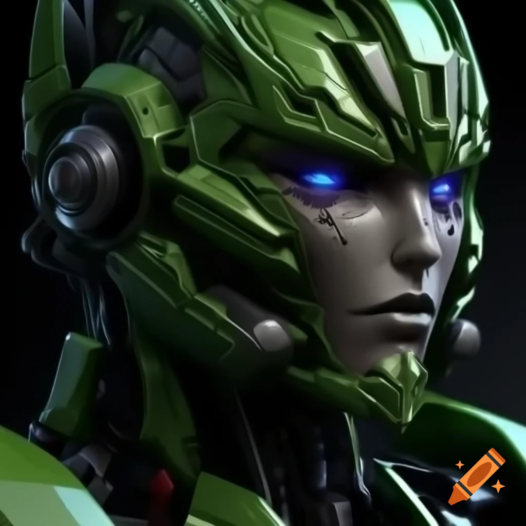 Detailed digital artwork of green female autobot with sleek design on ...