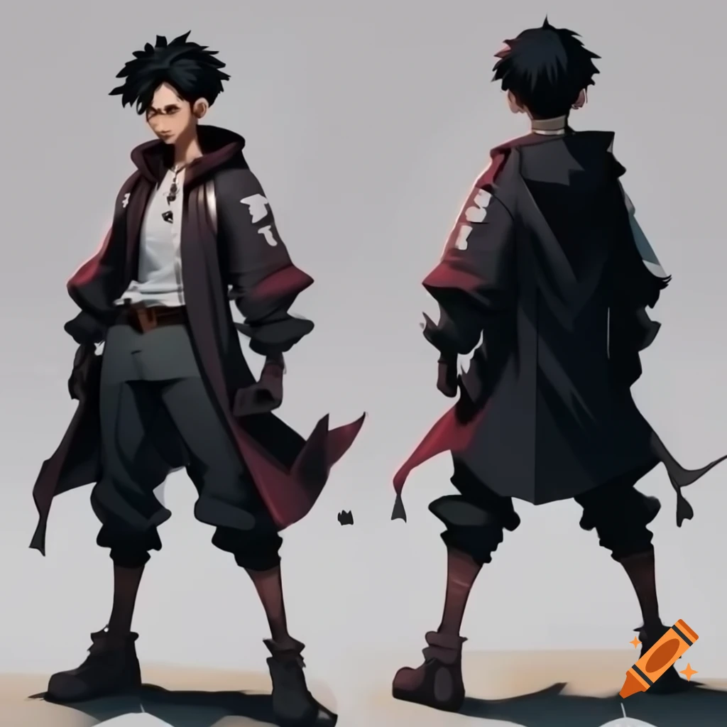 Concept art of young male hero in ergo proxy style with dynamic poses ...