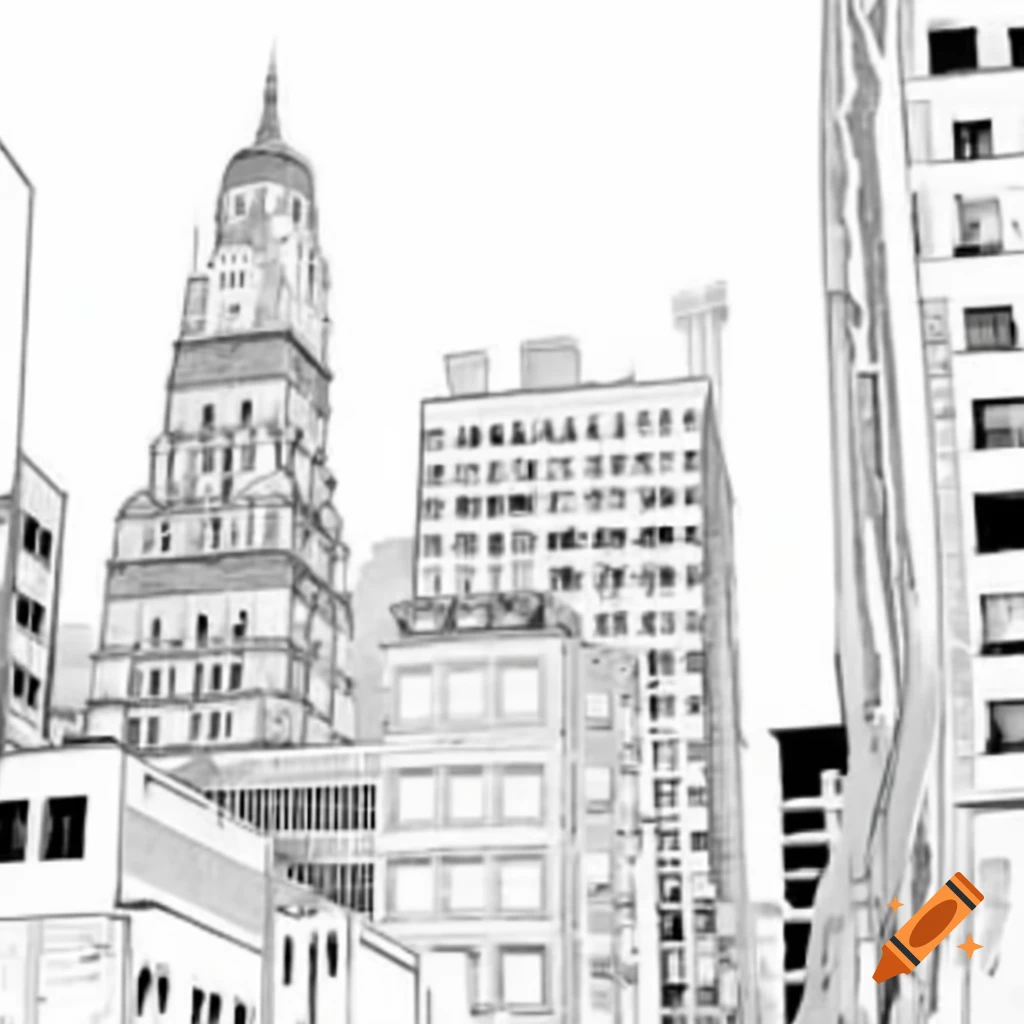 Architectural sketch showcasing buildings on Craiyon
