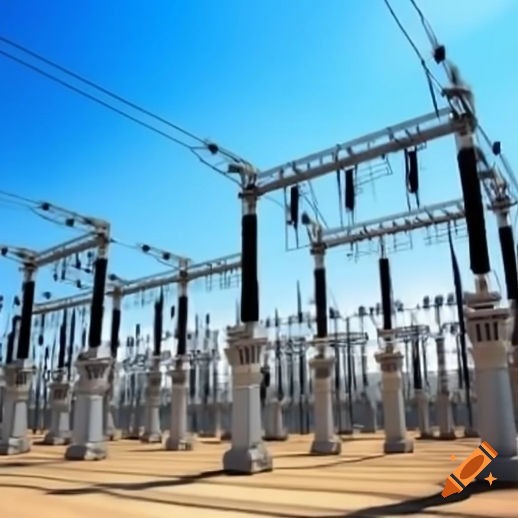 Electrical substation structure with various equipment on Craiyon
