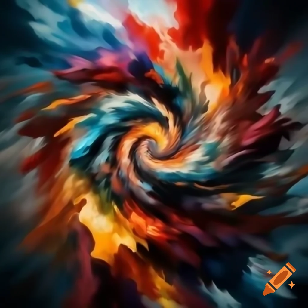 Vibrant abstract painting with chaotic colors and thick brushstrokes ...