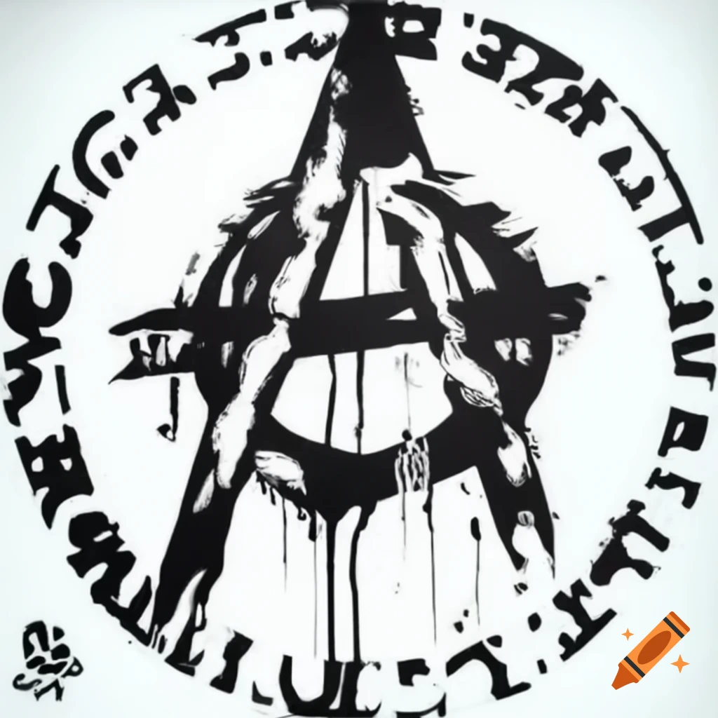 Stencil art featuring Anarchy symbol in black and white on Craiyon