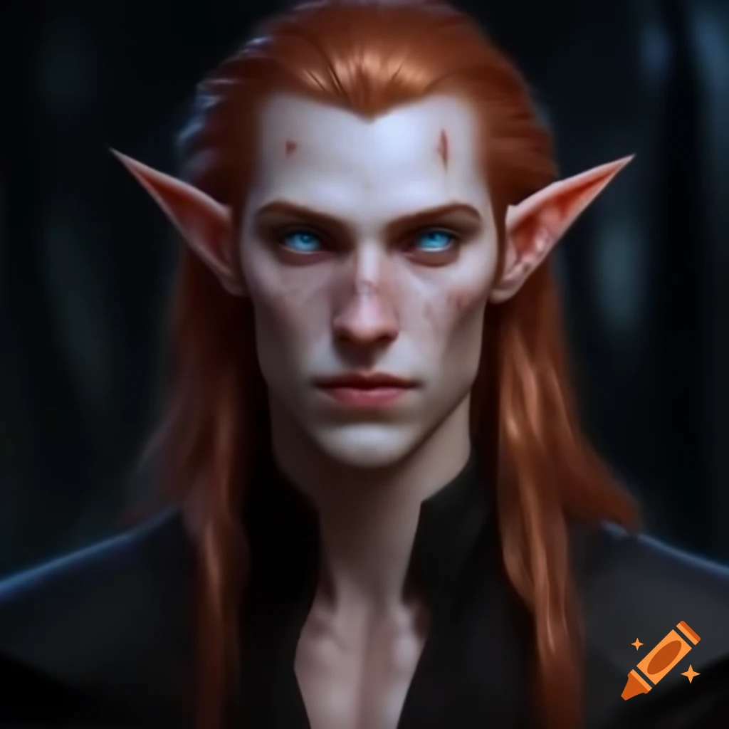 Lithe elf character with pale skin and copper hair, showcasing deep ...