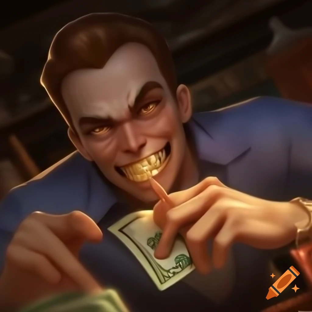 Cartoon character with gold teeth grills expressing desire for money on ...