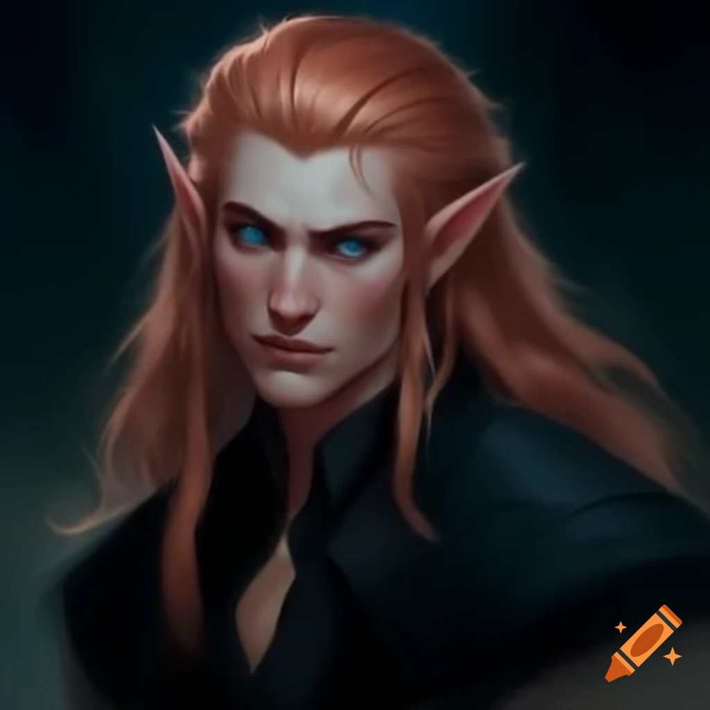 Character description of Zav, a 27-year-old elf with copper hair and ...