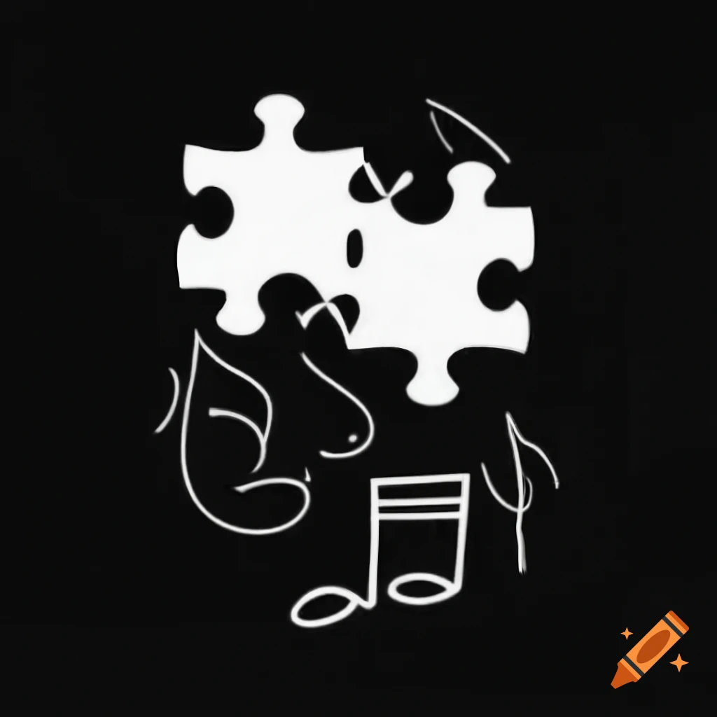 Minimalistic outline of a puzzle piece blended with music note against ...