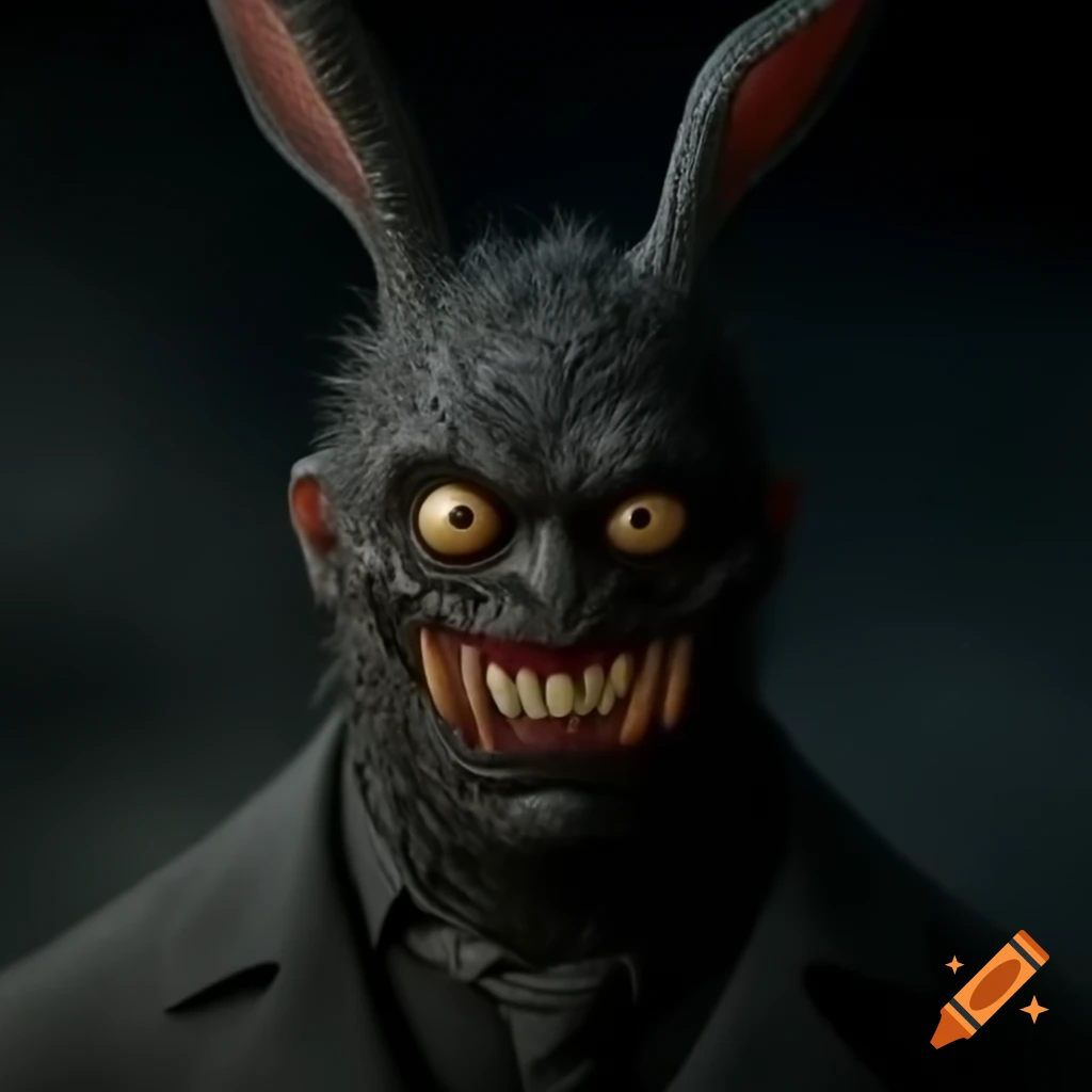 Dark monster with rabbit ears, sharp teeth, and Charlie Chaplin ...