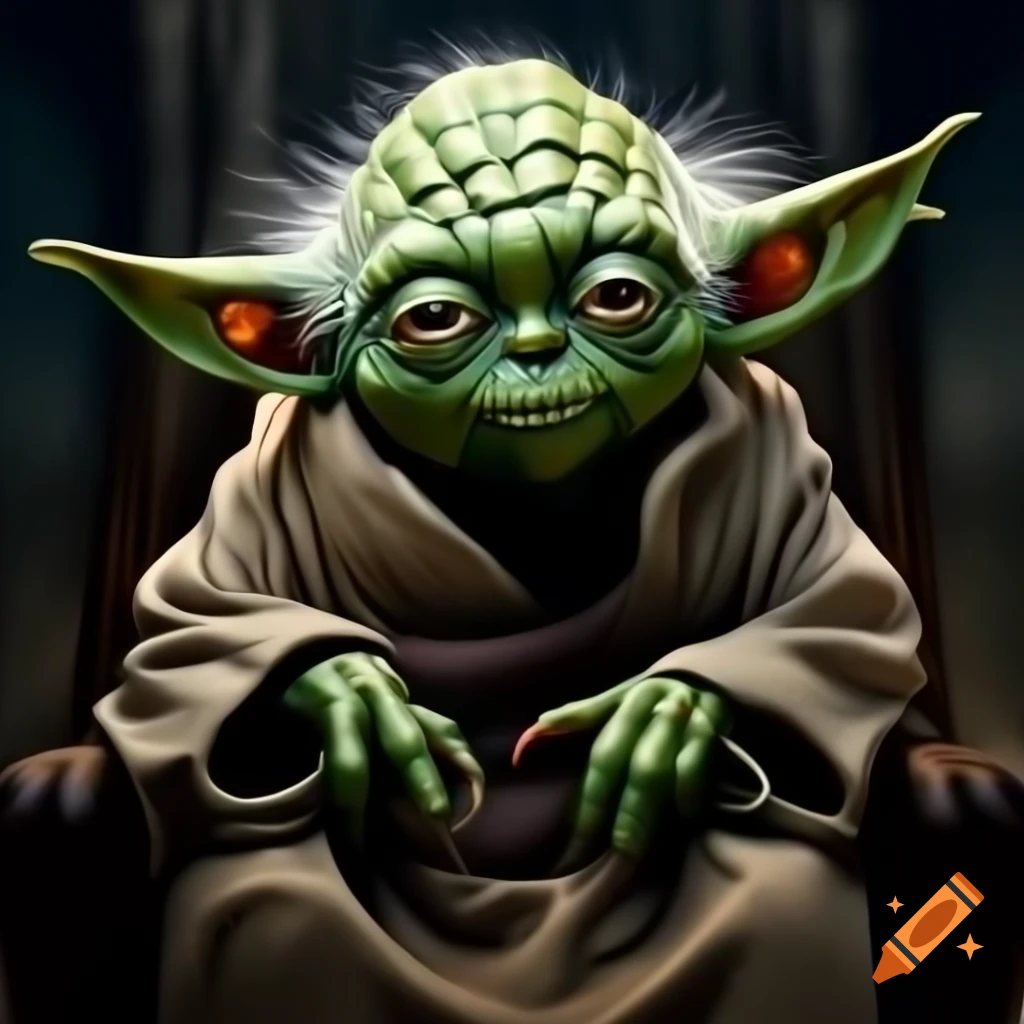 Elderly alien with wrinkles and sharp eyes, resembling Master Yoda on ...