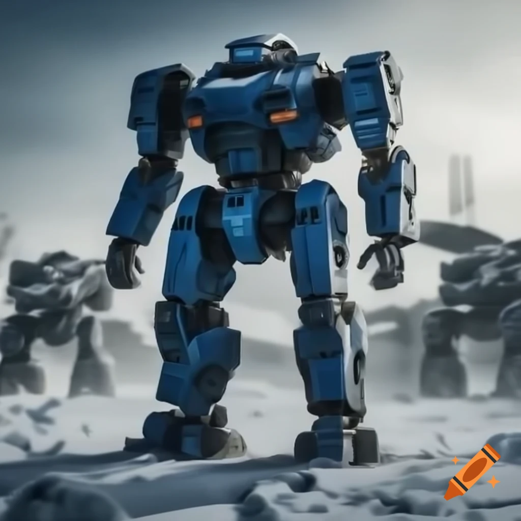 Humanoid mech made from 2024 subaru wrx in snowy battlefield with ...