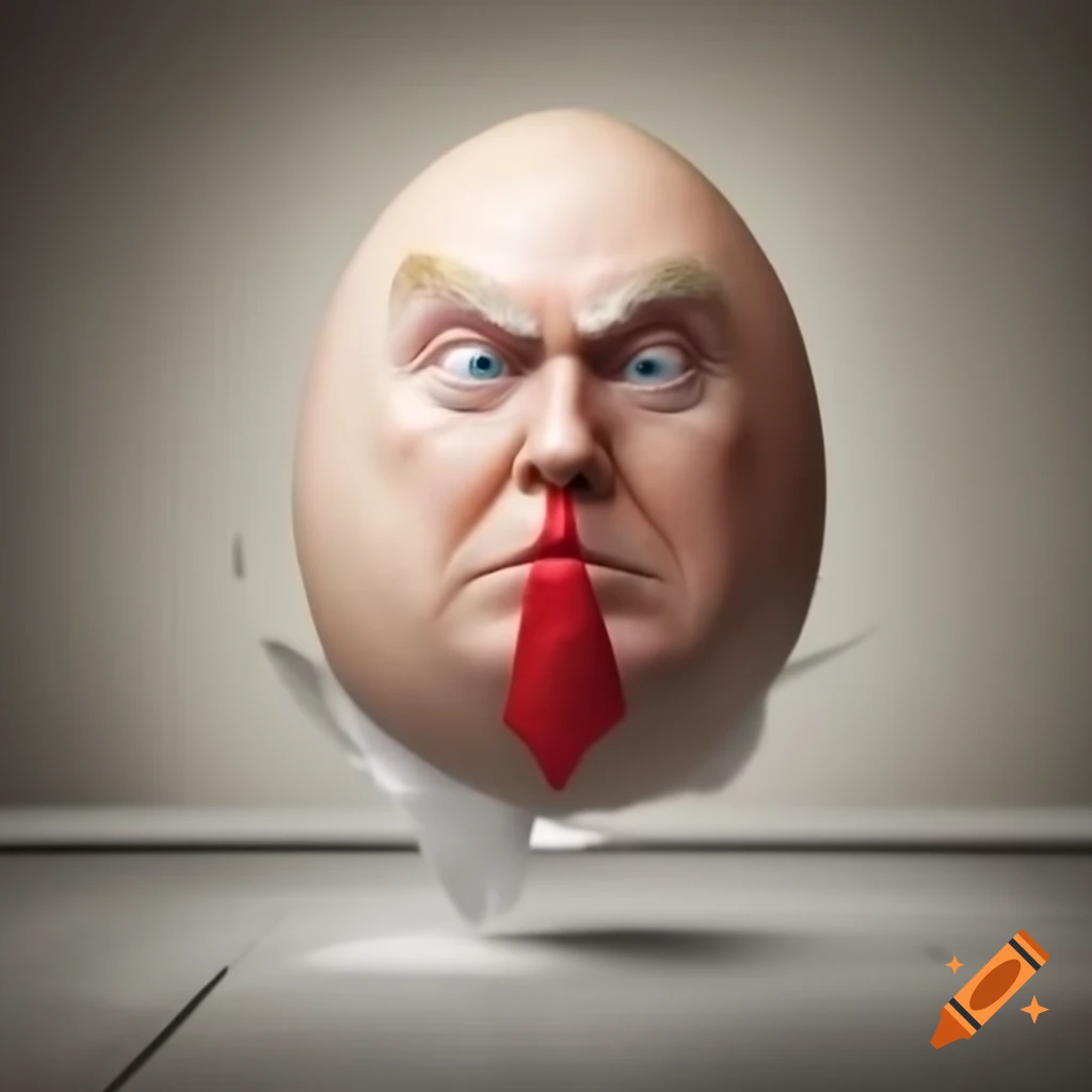 Humpty Dumpty character with Trump face falling from large wall with ...