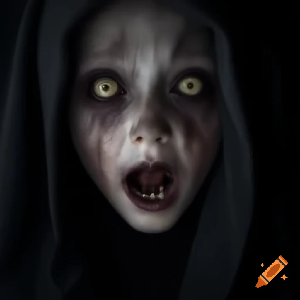 Eerie figure with hollow eyes creating a scary atmosphere on Craiyon