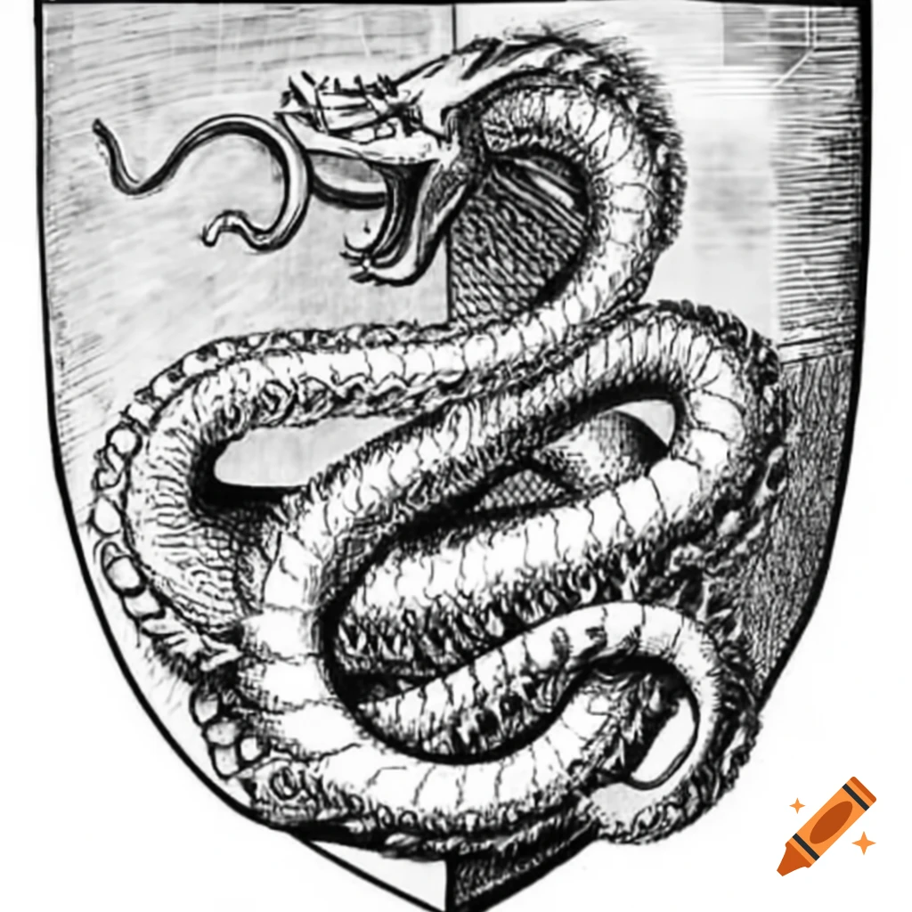 Heraldic shield featuring a coiled serpent symbolizing wisdom and ...