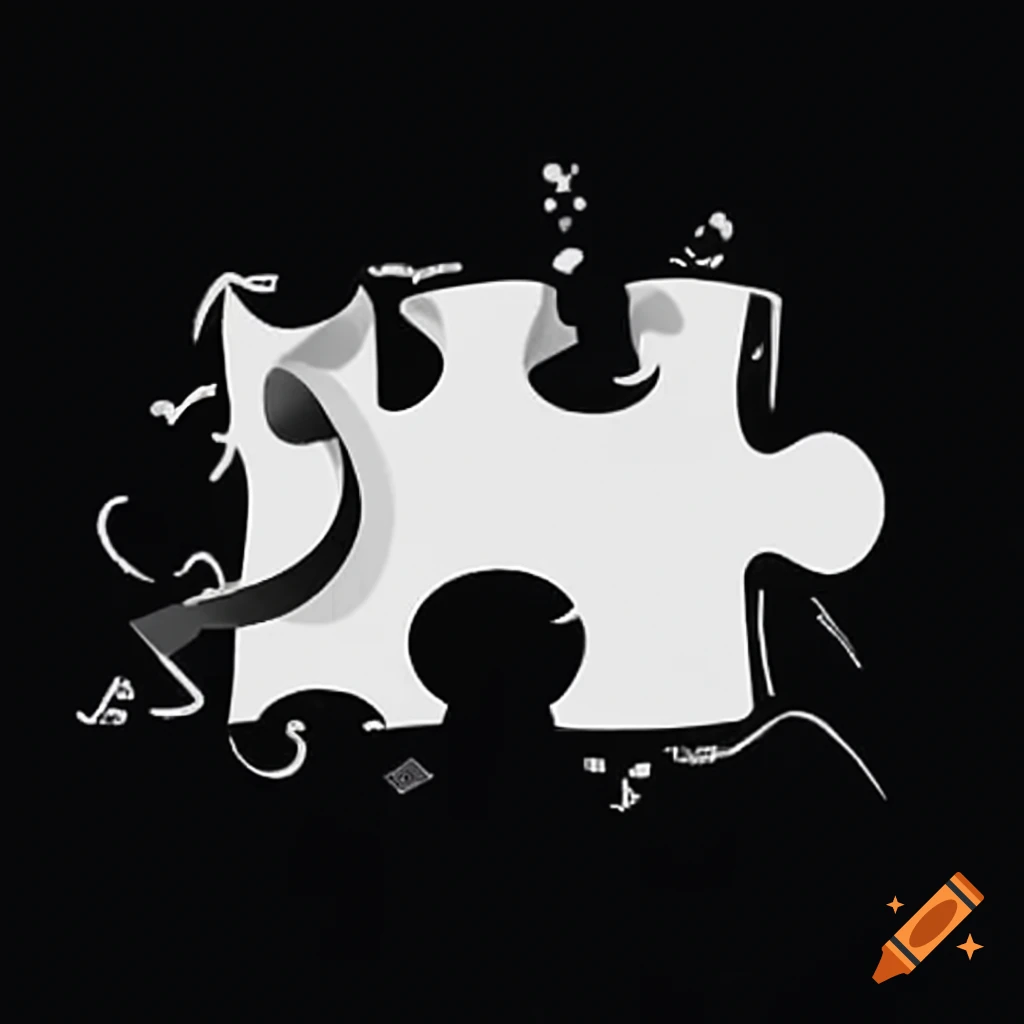 Minimalistic white puzzle piece outline blending with a music note on ...