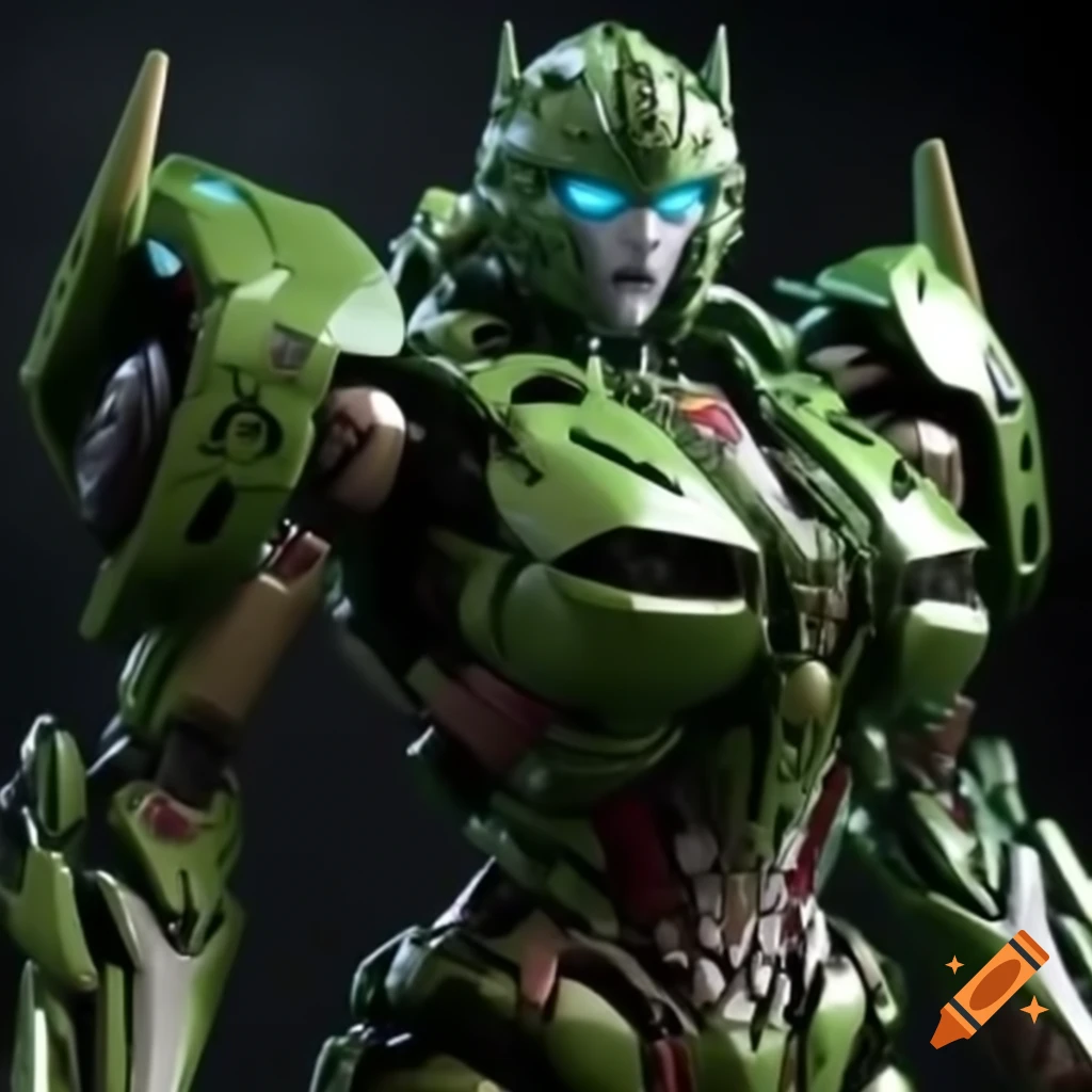 Detailed full body art of a green female autobot on Craiyon