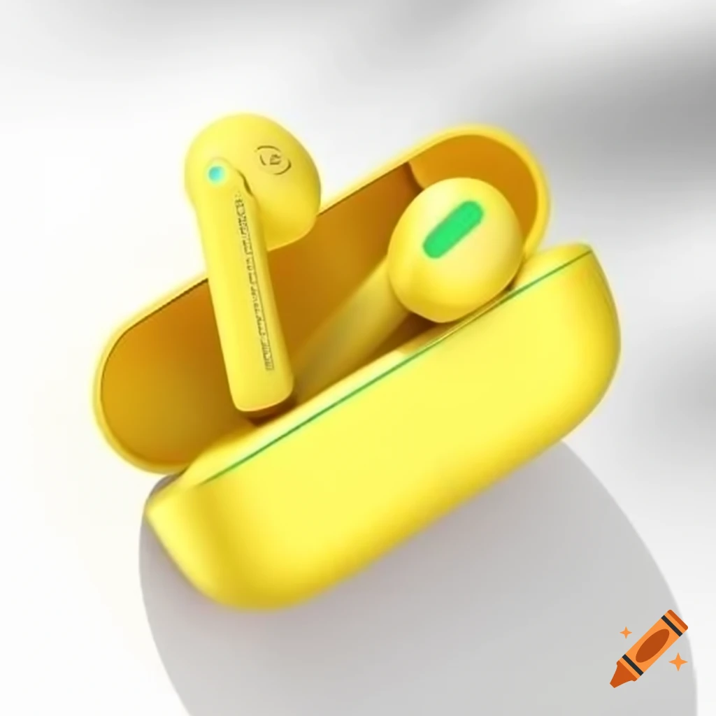 Stylish banana-yellow earbuds on sleek white background with banana ...