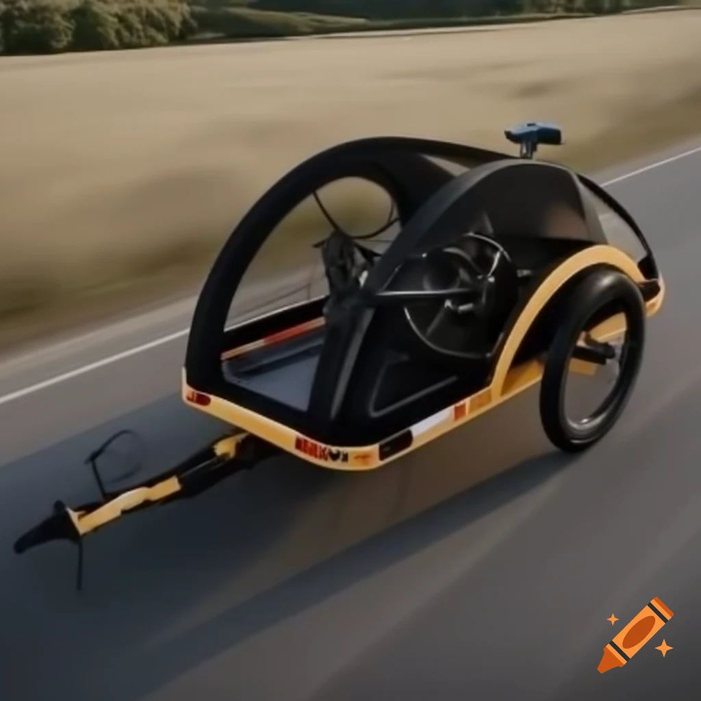 Realistic e-bike towing capsule-shaped trailer with solar panels on Craiyon