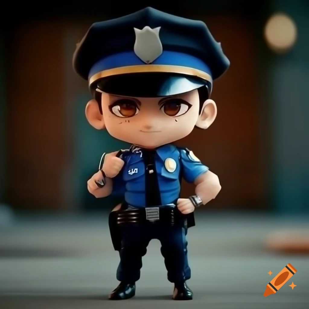 Chibi police officer in t-pose with open arms on Craiyon