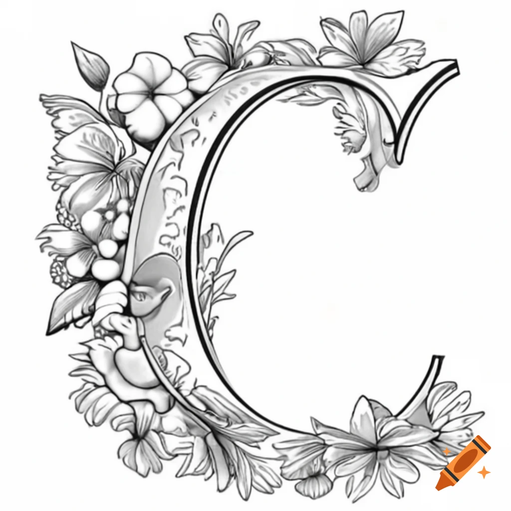 Whimsical letter 'c' decorated with floral designs on Craiyon
