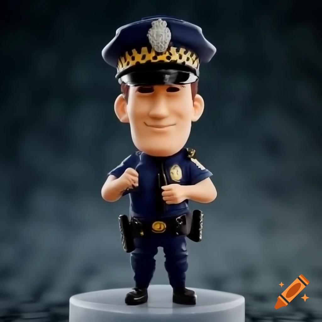 Chibi police officer in tall full-body T-pose with open arms on Craiyon