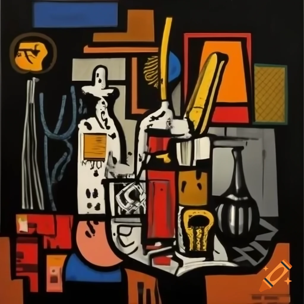 Vanitas still life painting influenced by basquiat and picasso styles on Craiyon