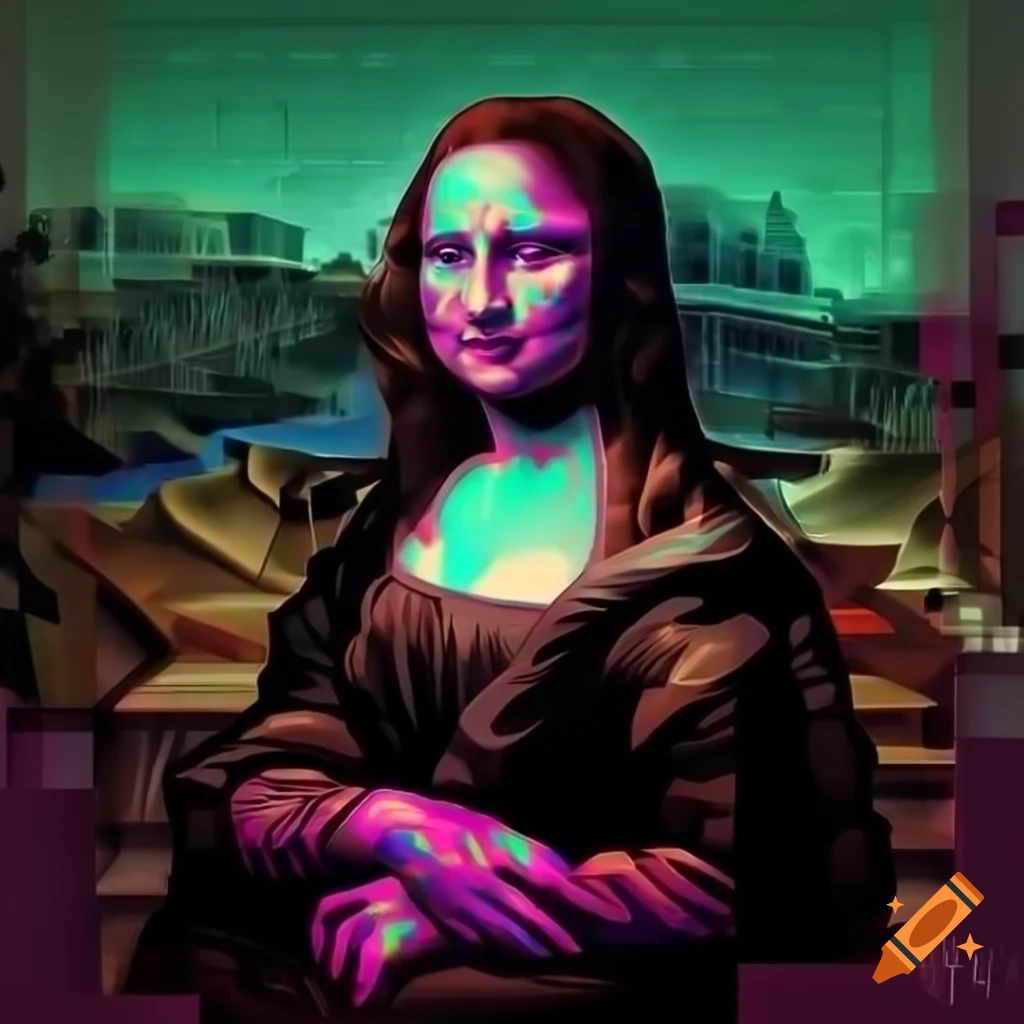 Mona Lisa reimagined in glitch art style with pixel distortions on Craiyon