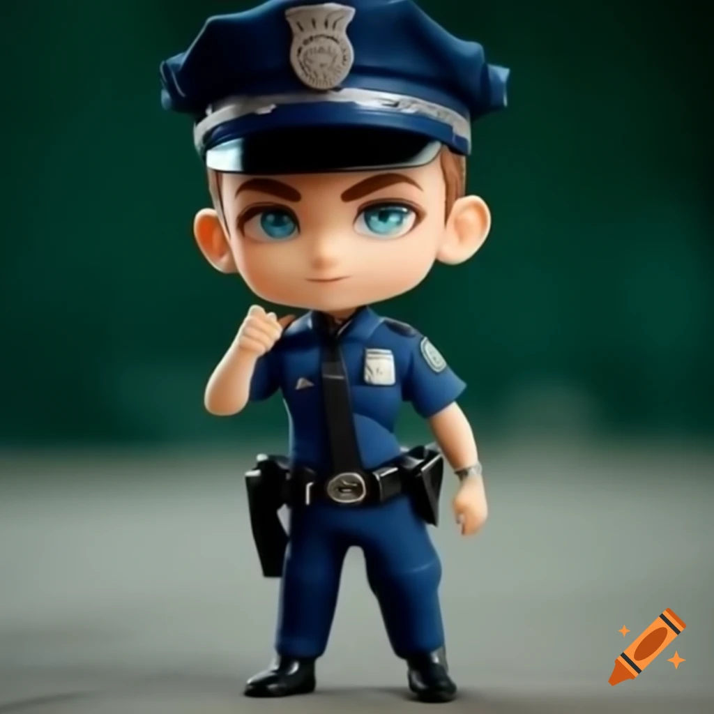 Chibi police officer in t-pose with open arms on Craiyon