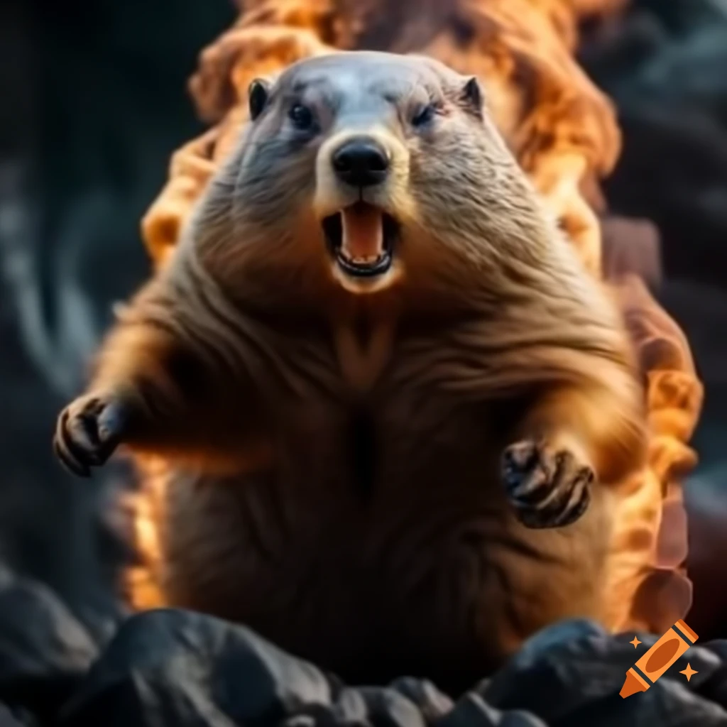 Colossal groundhog standing on cracked earth with powerful presence on ...