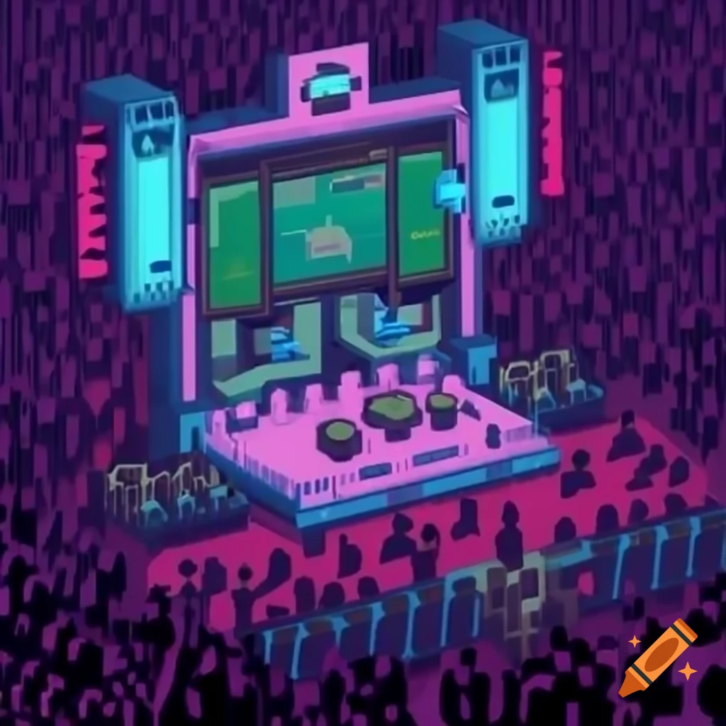 8-bit pixel art depicting a crowd at a gaming event on Craiyon