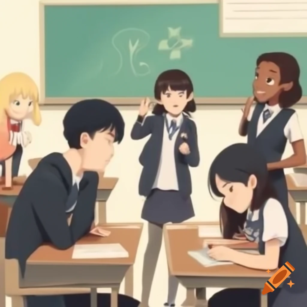 Group of fifth-grade students discussing math problem in front of a ...