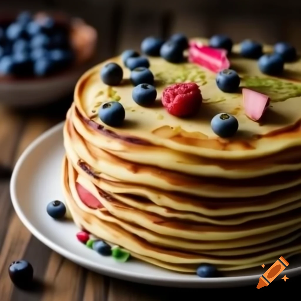Close-up of a homemade crepe cake with golden-brown layers on Craiyon