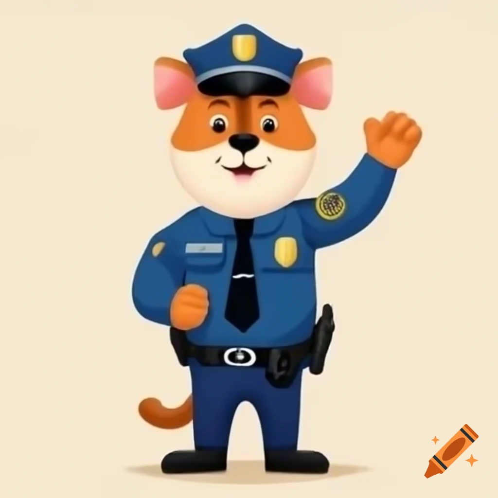 Cartoon animal police officer in playful pose on Craiyon