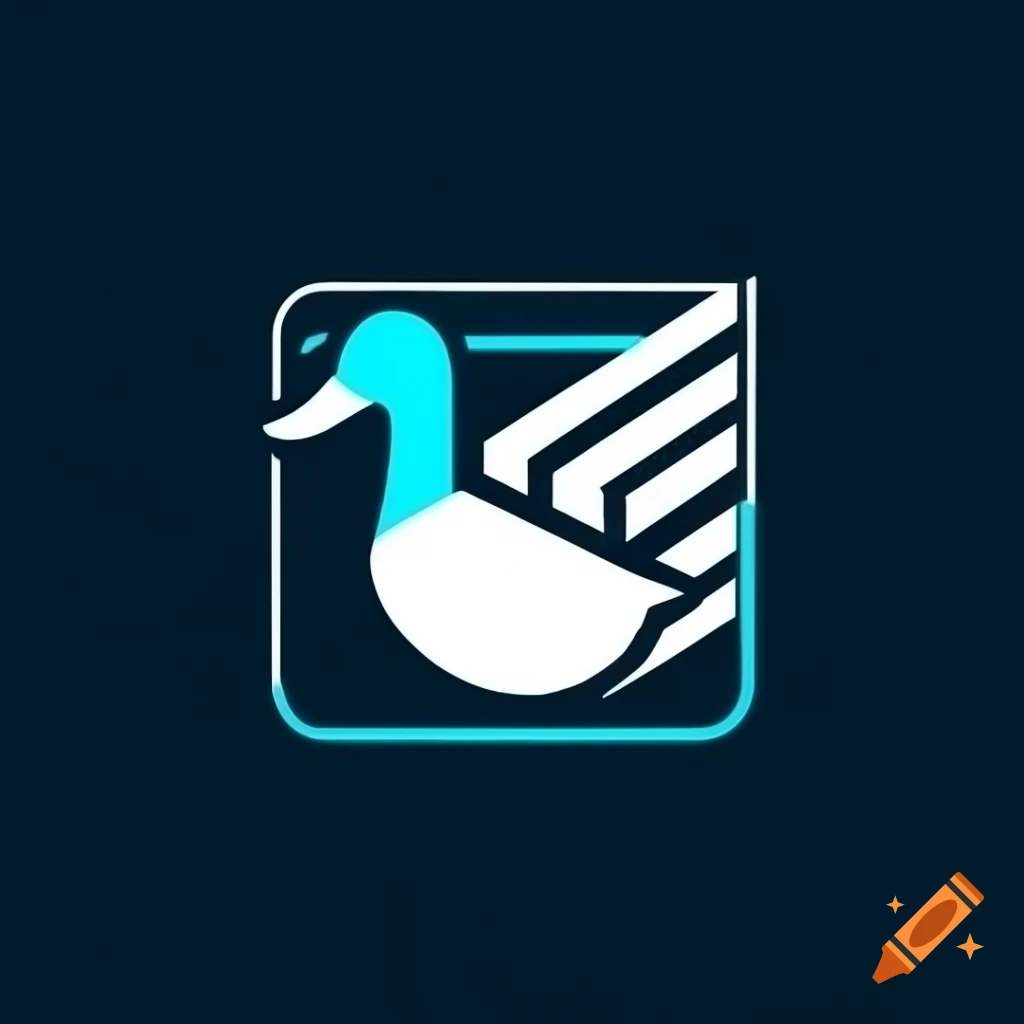Modern logo with stylized duck behind computer screen, symbolizing ...