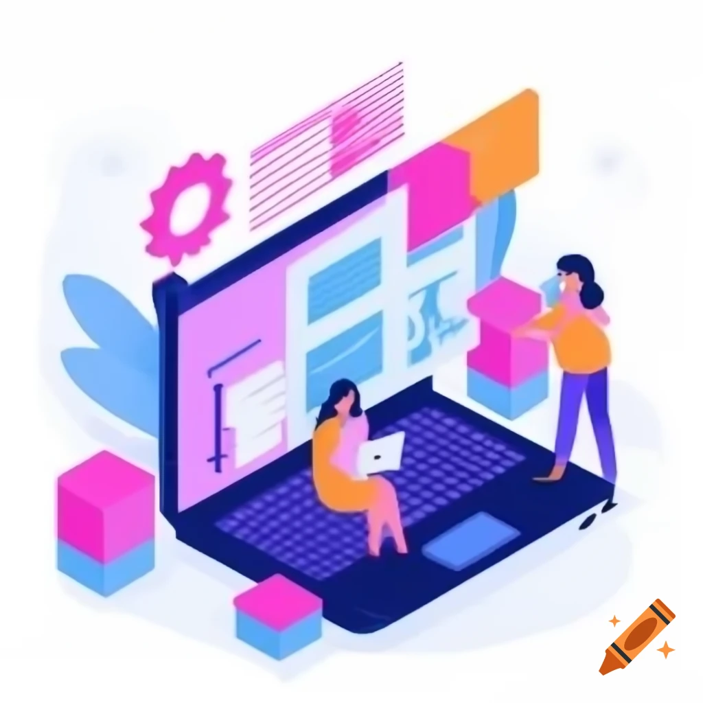 Vector illustration of two people collaborating on web development ...