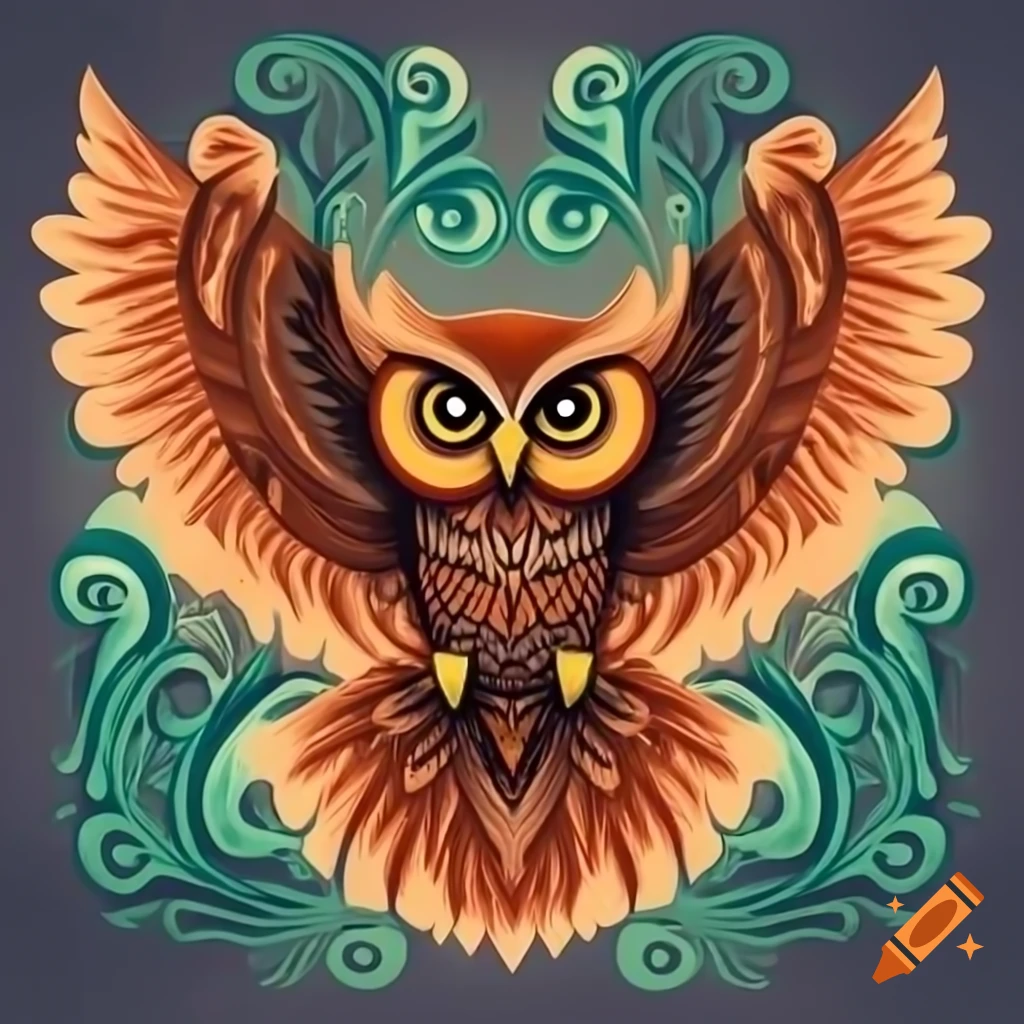 Majestic owl in flight with Maori tribal art swirls on Craiyon