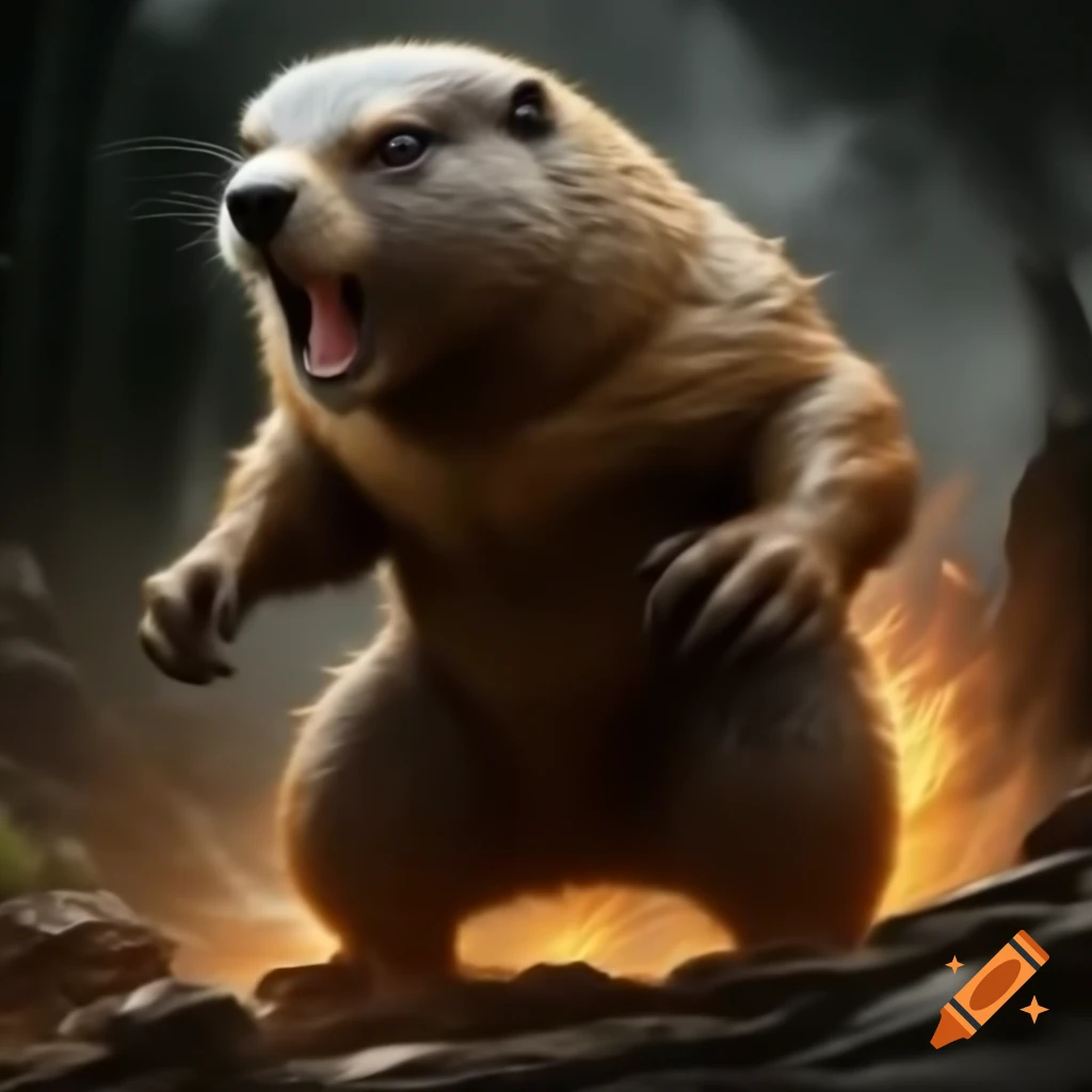 Colossal groundhog roaring fiercely in a transformed world on Craiyon