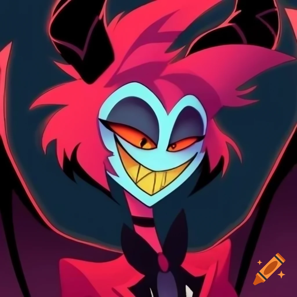 Mischievous dapper devil with teal skin, pink hair, and bat wings on Craiyon