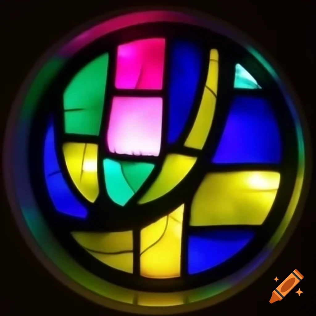 Abstract stained glass window design in neon colors from the 80s on Craiyon