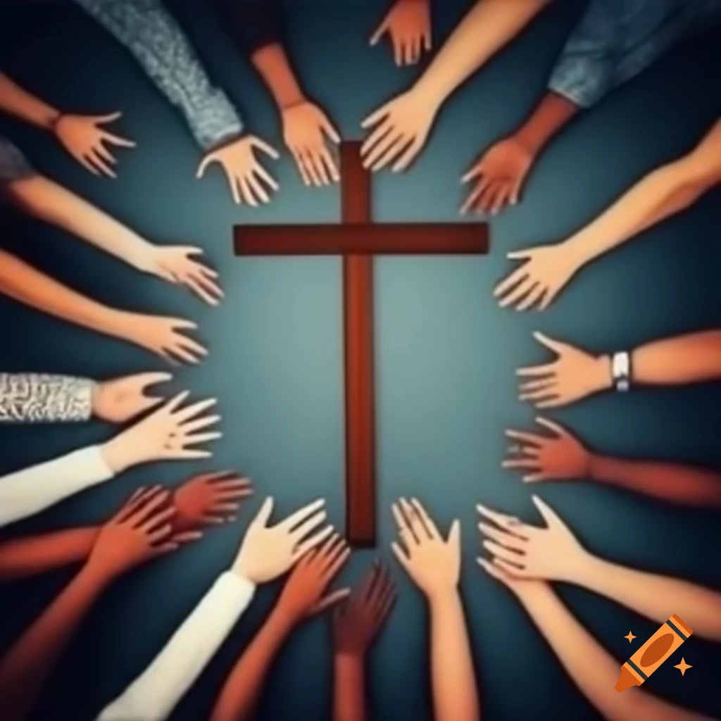 Powerful cross made of small hands symbolizing community unity through ...
