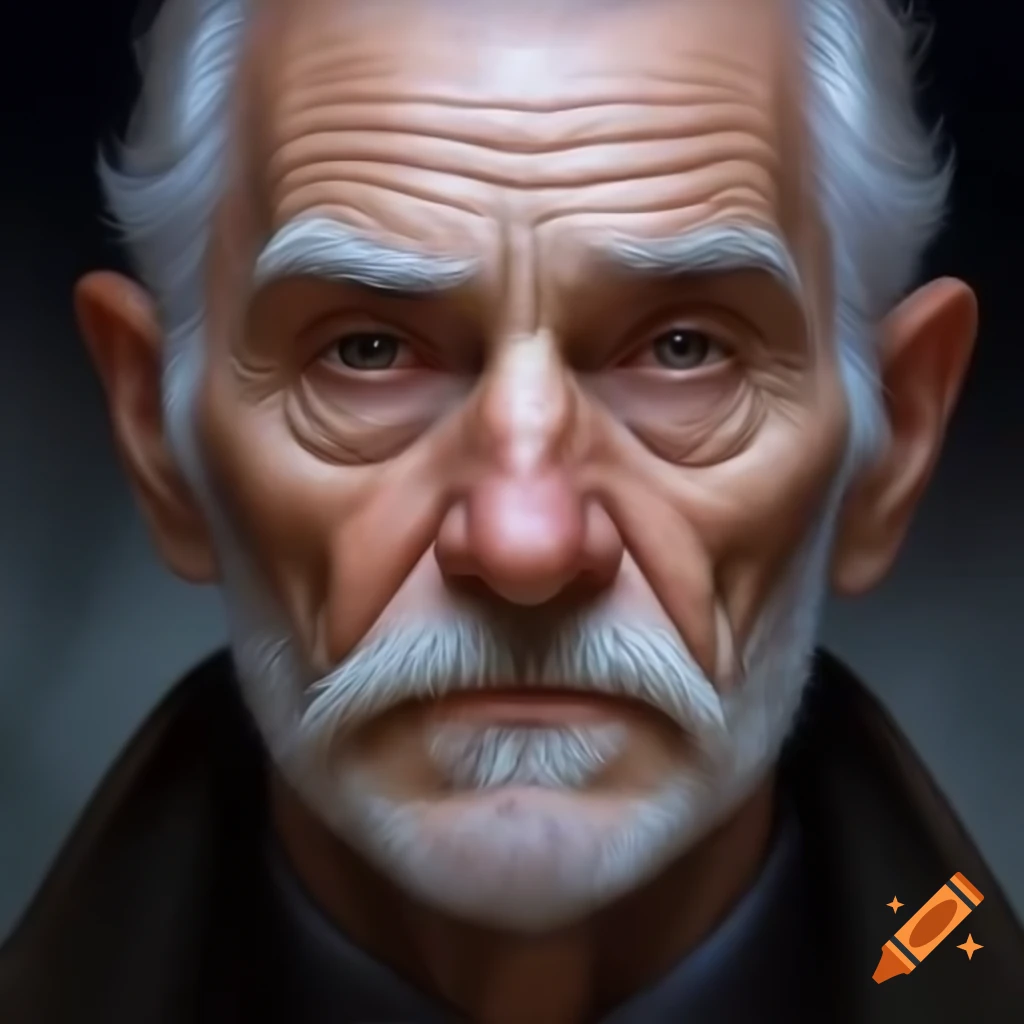 Realistic portrait of a man with grey eyes looking upwards on Craiyon