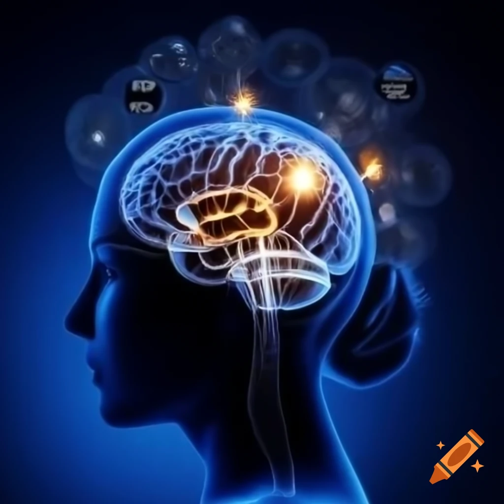 Person's brain lighting up with connected thoughts and experiences like ...