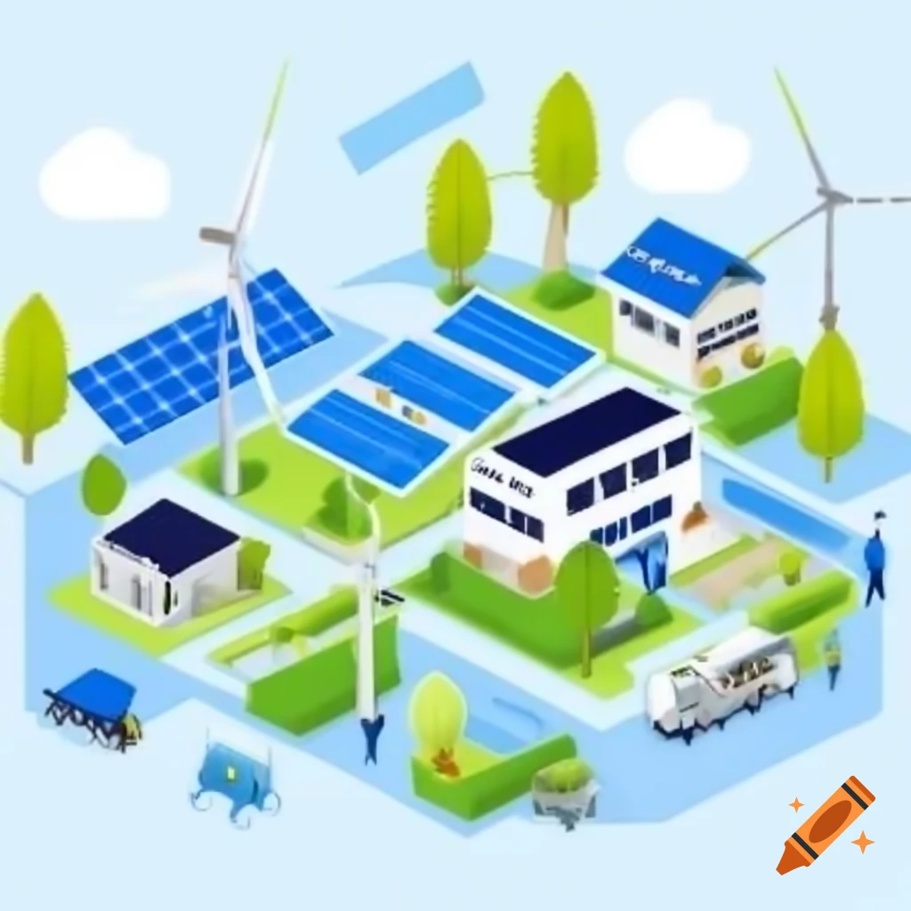 Sustainable city blueprint featuring green energy, clean water, eco ...