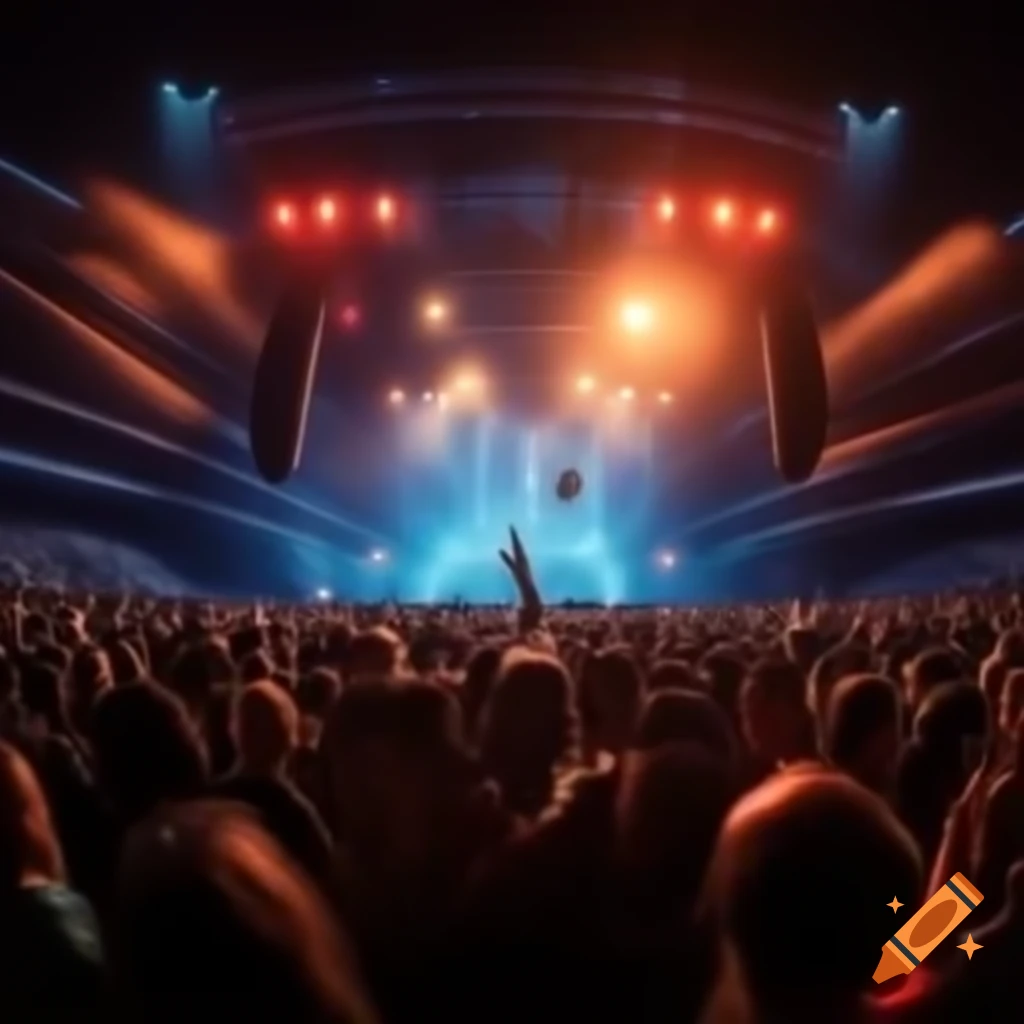 Imaginative poster of huge digital radio with miniature humans dancing ...