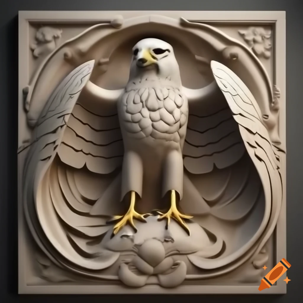 3D relief sculpture of majestic hooded falcon for falconry on Craiyon