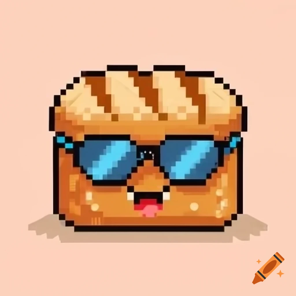 Funny pixel art bread loaf wearing sunglasses with various facial ...