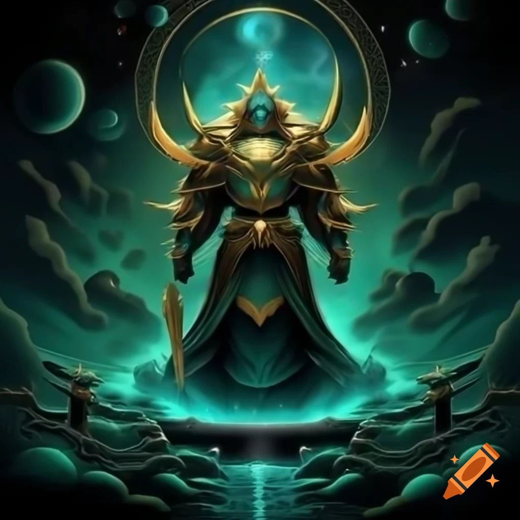 Celestial guardian on cosmic ruins with galaxy patterns and neo-Chinese ...