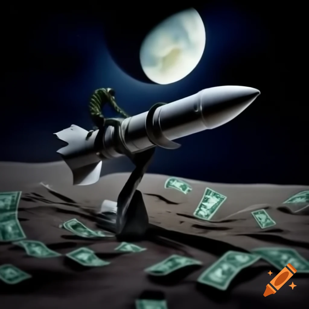 Comic illustration of ride on missile to the moon on Craiyon